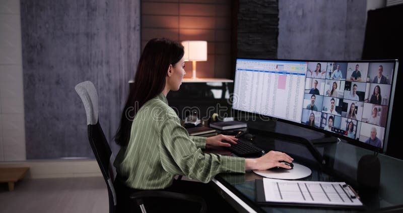 Remote Work on Multiple Monitors Stock Image - Image of conference ...