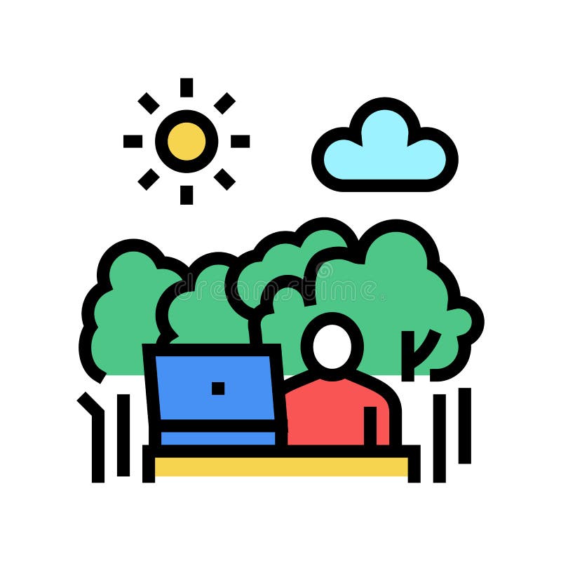 Remote Work on Nature Color Icon Vector Illustration Stock Illustration ...
