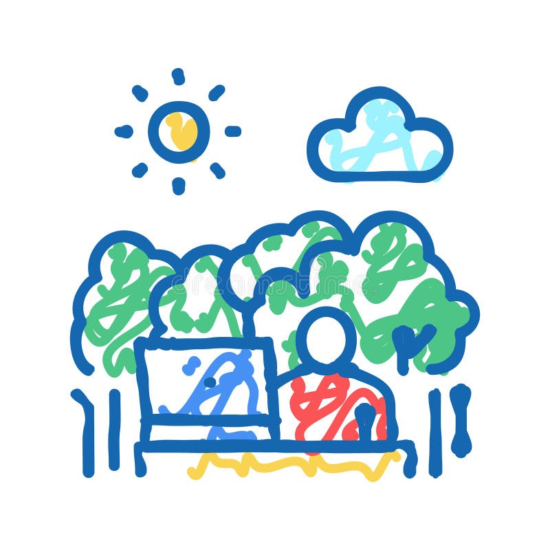 Remote Work on Nature Icon Doodle Illustration Stock Illustration ...
