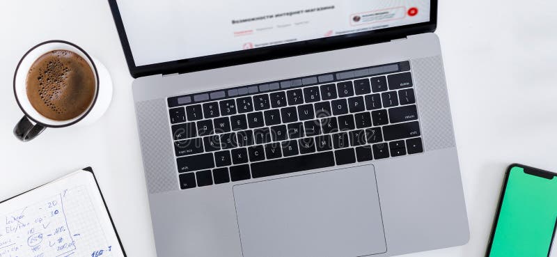 Remote Work or Online Learning Concept Freelancer Workspace with Laptop ...