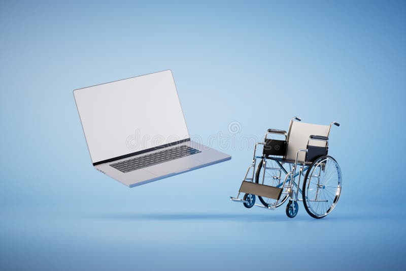 Remote Work for People with Disabilities. Wheelchair and Laptop on the ...
