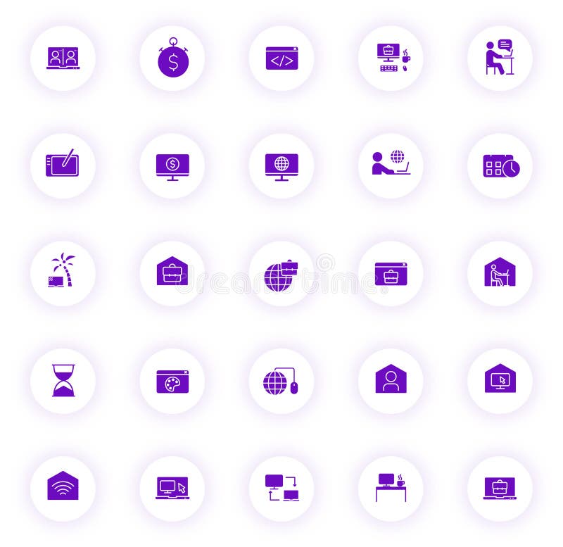 Remote Work Purple Color Vector Icons Stock Illustration - Illustration ...