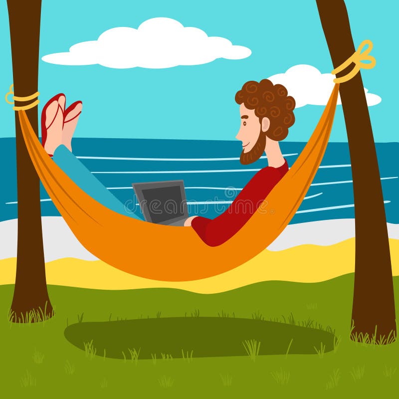 Remote Work at the Resort Cartoon Vector Stock Vector - Illustration of ...