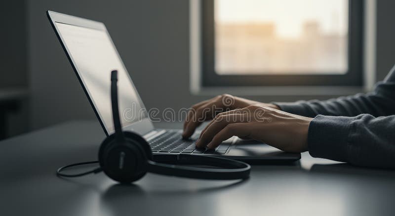 Remote Work: Typing on Laptop with Headset. Productivity, Comfort, and ...