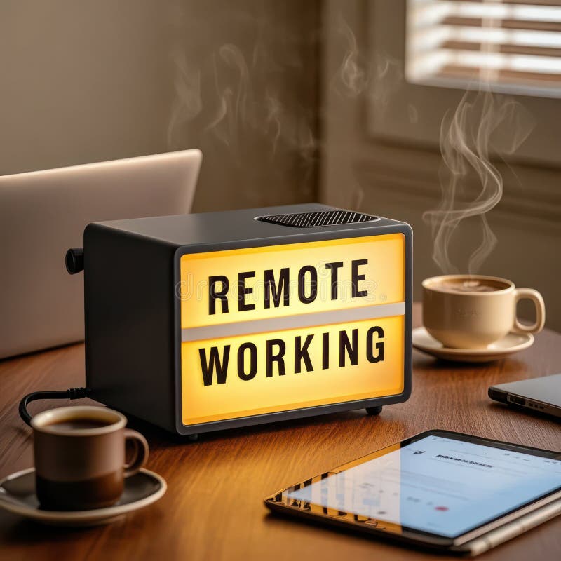 Remote Work Setup at Home with Laptop and Coffee on Table. Remote ...