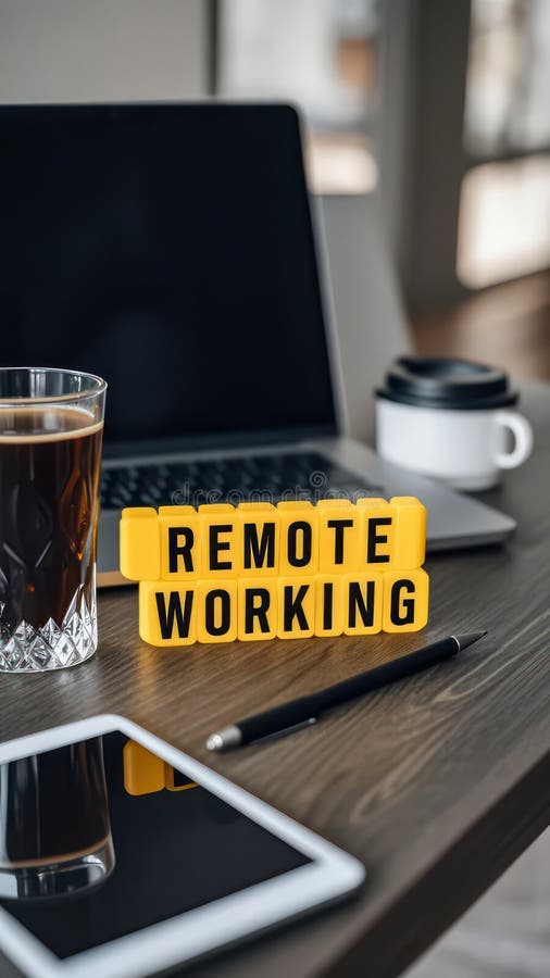 Remote Work Setup at Home with Laptop and Coffee on Table. Working ...