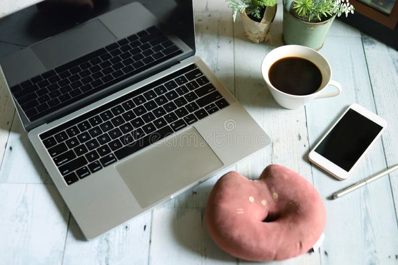 Remote Work, Soho, Home Office Image with a Computer and a Smartphone ...