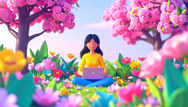 Remote Work in Springtime: a Modern Outdoor Office Stock Image - Image ...