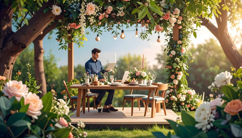 Remote Work in Springtime: a Modern Outdoor Office Stock Photo - Image ...