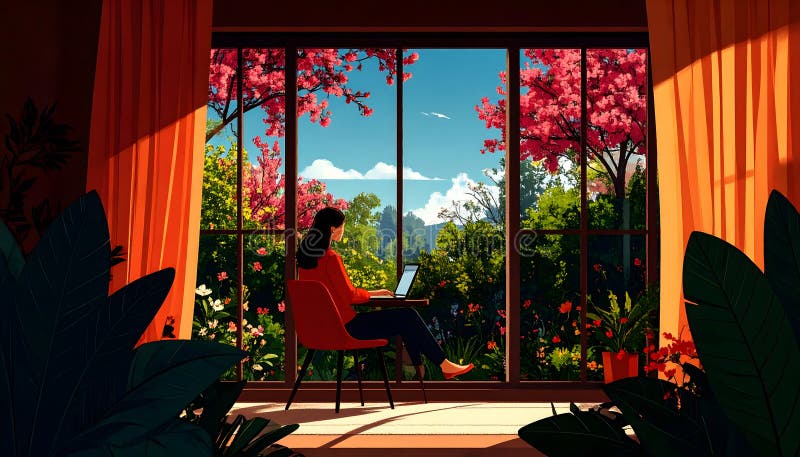 Remote Work in Springtime: a Modern Outdoor Office Stock Photo - Image ...