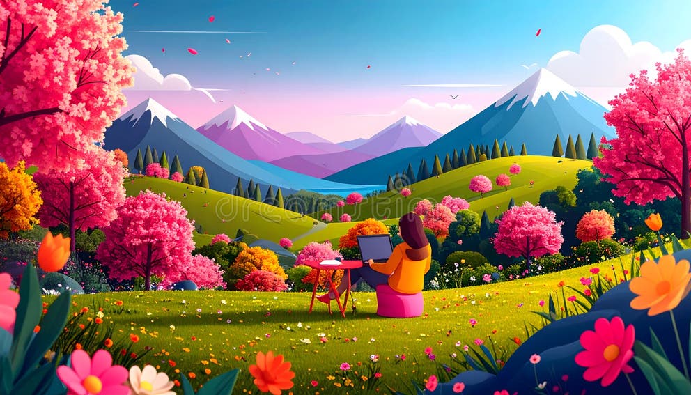 Remote Work in Springtime: a Modern Outdoor Office Stock Image - Image ...