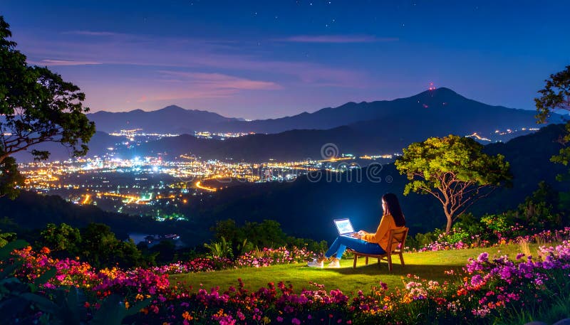 Remote Work in Springtime: a Modern Outdoor Office Stock Image - Image ...