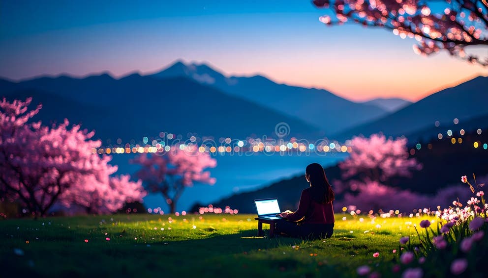 Remote Work in Springtime: a Modern Outdoor Office Stock Photo - Image ...