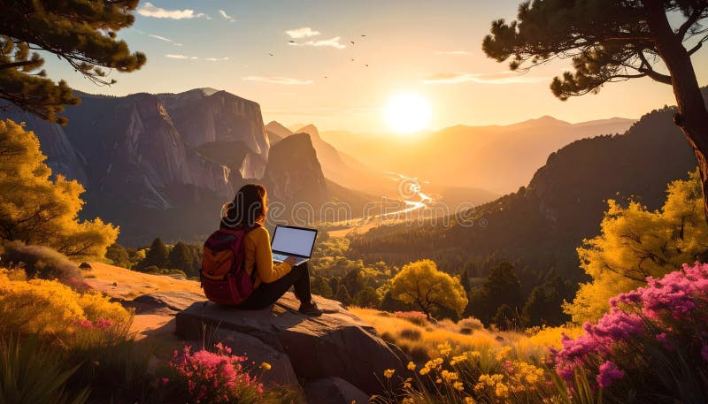 Remote Work in Springtime: a Modern Outdoor Office Stock Photo - Image ...