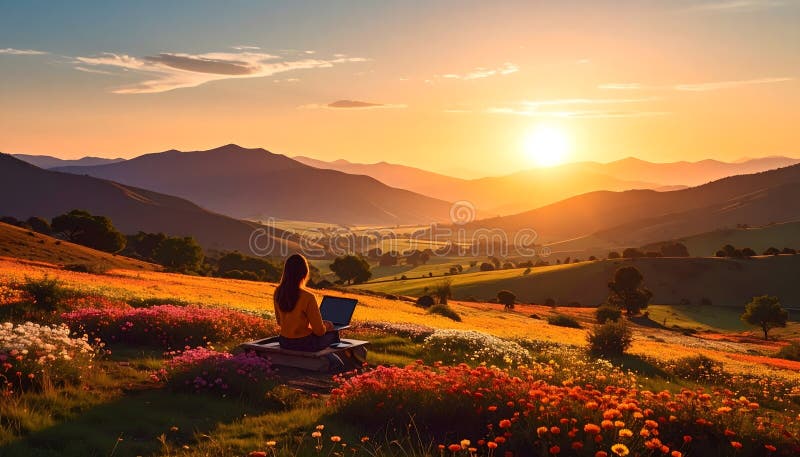 Remote Work in Springtime: a Modern Outdoor Office Stock Photo - Image ...