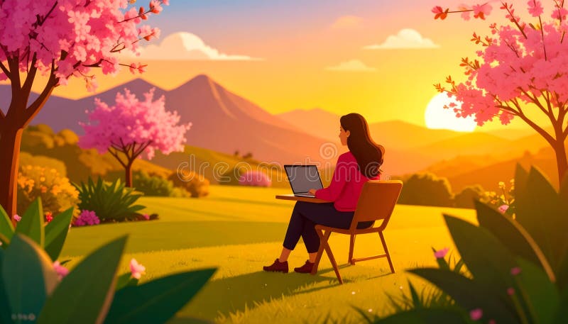 Remote Work in Springtime: a Modern Outdoor Office Stock Photo - Image ...