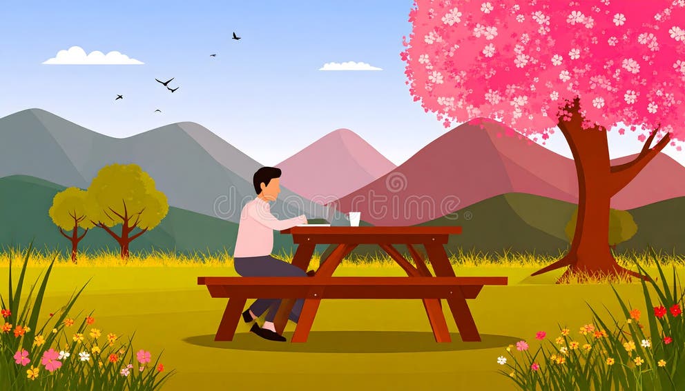 Remote Work in Springtime: a Modern Outdoor Office Stock Image - Image ...