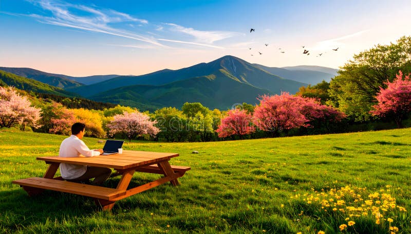 Remote Work in Springtime: a Modern Outdoor Office Stock Photo - Image ...
