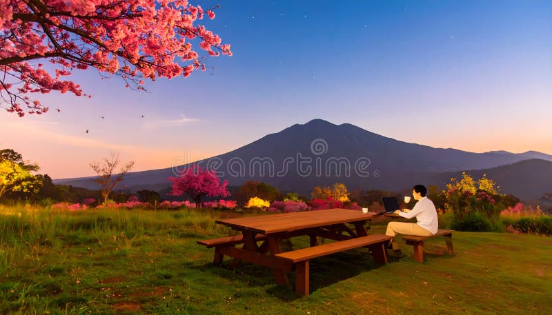 Remote Work in Springtime: a Modern Outdoor Office Stock Photo - Image ...