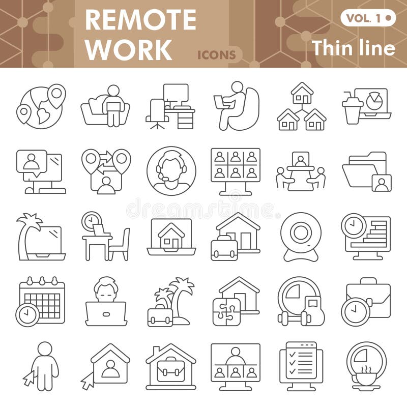 Remote Work Symbols Collection or Sketches. Freelancer Job Theme Bar in ...