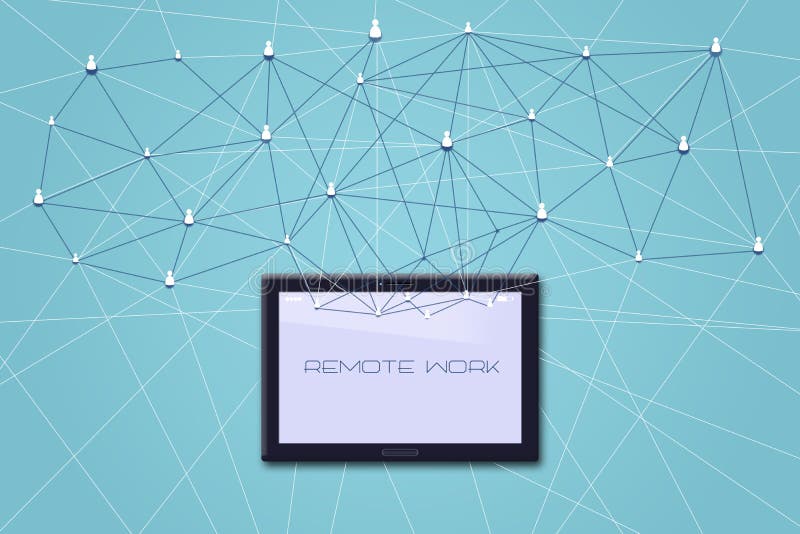 Remote Work. Tablet. Networks. Internet Web with Man Icons. Business ...