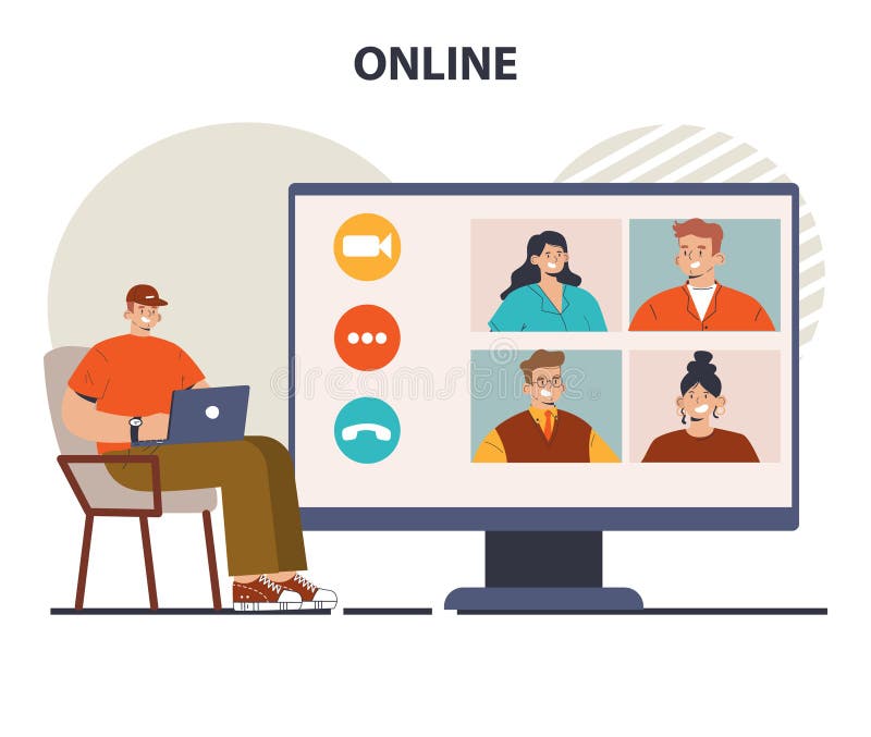 Remote Work, Telework or Outsourcing. Character Using Mobile App Stock ...