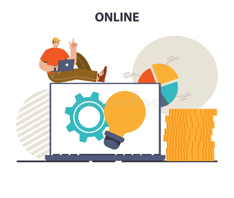 Remote Work, Telework or Outsourcing. Character Using Mobile App Stock ...