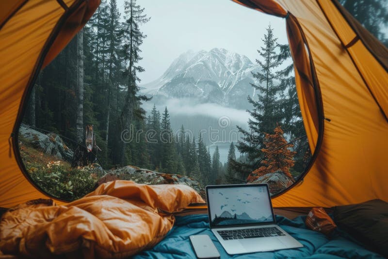 Remote Work from a Tent in the Mountains with a Scenic Forest View ...