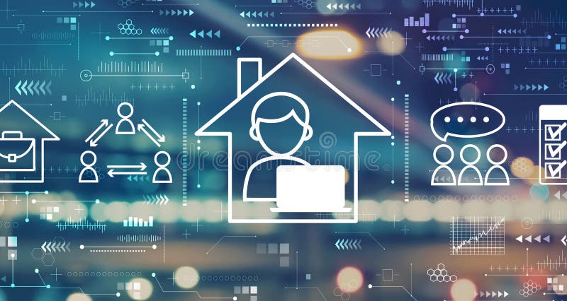 Remote Work Theme with Blurred City Lights Stock Photo - Image of away ...