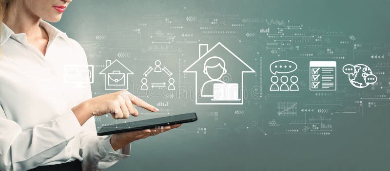 Remote Work Theme with Business Woman Using a Tablet Stock Photo ...