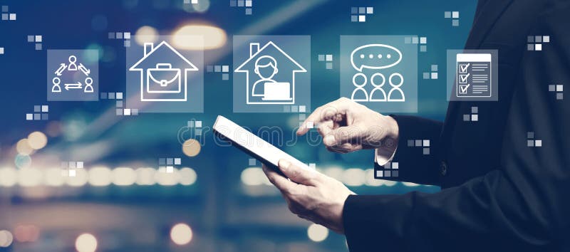 Remote Work Theme with Businessman Using a Tablet Stock Photo - Image ...