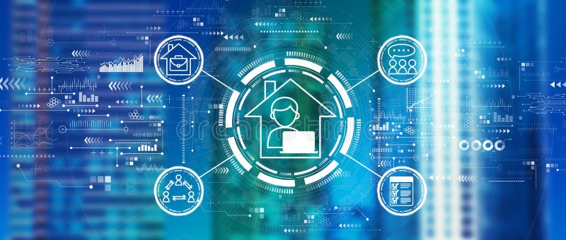 Remote Work Theme with Downtown Skyline Stock Illustration ...