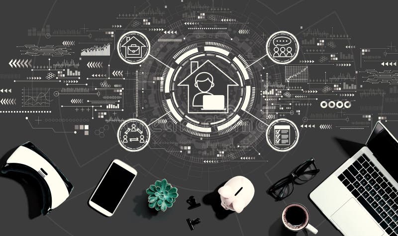 Remote Work Theme with Electronic Gadgets and Office Supplies Stock ...