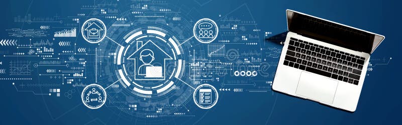 Remote Work Theme with a Laptop Computer Stock Illustration ...