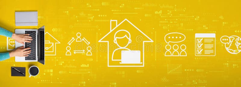 Remote Work Theme with Person Using a Laptop Stock Illustration ...