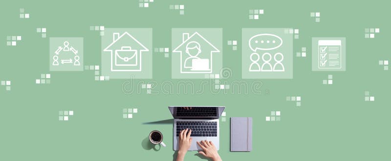 Remote Work Theme with Person Working with Laptop Stock Photo - Image ...