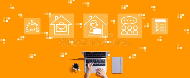 Remote Work Theme with Person Working with Laptop Stock Photo - Image ...