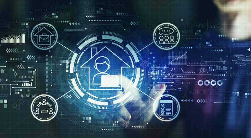 Remote Work Theme with Young Man in the Night Stock Photo - Image of ...