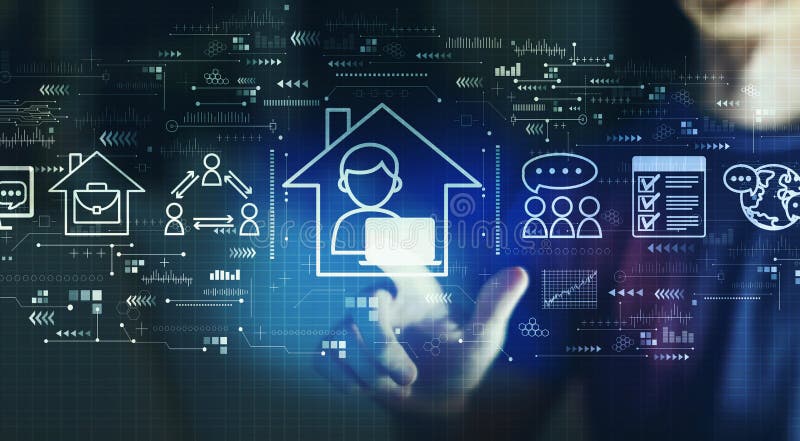 Remote Work Theme with Young Man in the Night Stock Photo - Image of ...