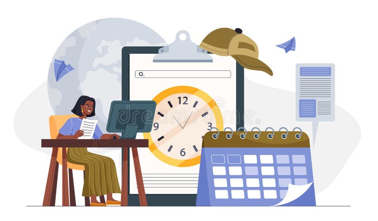 Remote Work Time Management Concept. Vector Illustration Stock Illustration - Illustration of ...