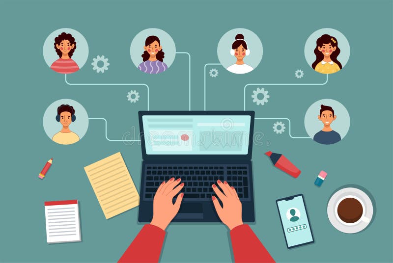 Remote Work. Virtual Online Network. People Team Zoom Communication ...