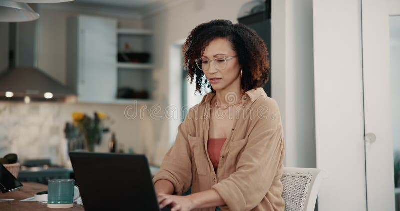 Remote Work, Woman and Confused at Laptop with Typing, Feedback and ...