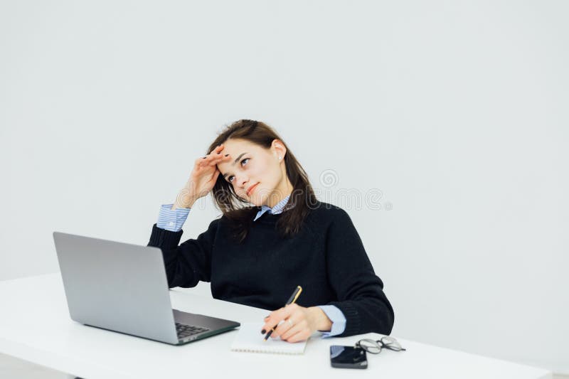 A Remote Work Woman Online Laptop Internet Stock Image - Image of ...