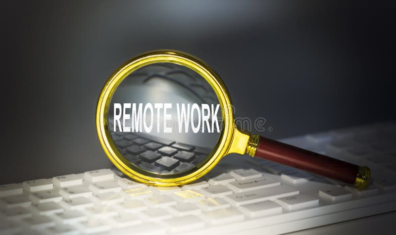 REMOTE WORK Word Concept on a Magnifier on the Keyboard Stock Image ...