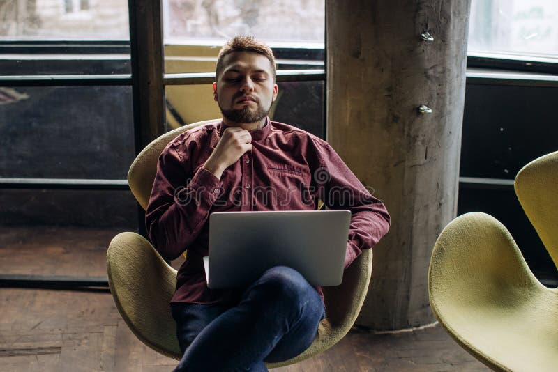 Remote Work, Young Man Working on Laptop at Home Stock Photo - Image of ...