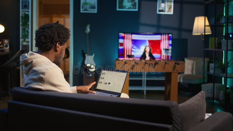 Remote Worker Accountant Doing Math Calculations Using Financial Graphs ...