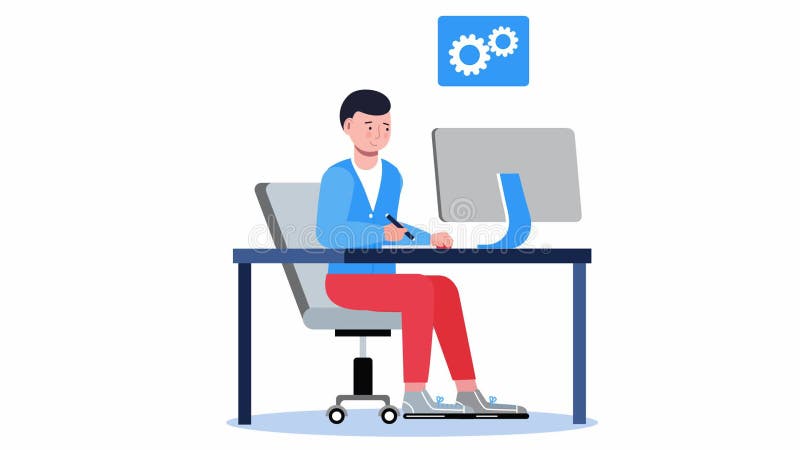 Remote Worker Animation Concept with Modern Computer Screen Stock ...