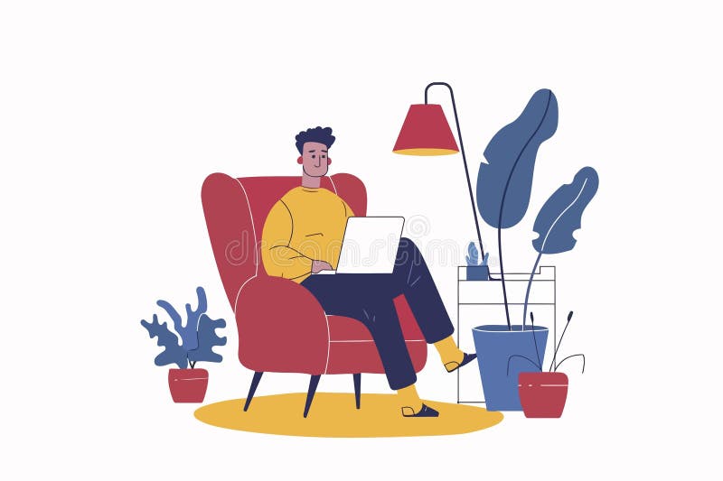 Remote Worker in a Cozy Home Office Isolated Stock Vector ...
