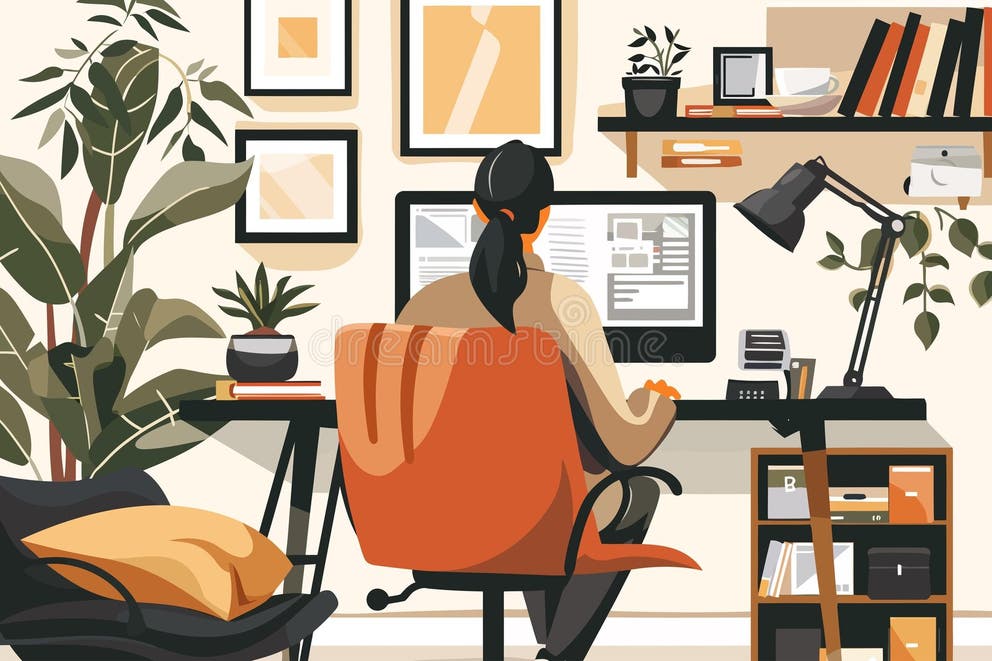 Remote Worker in a Cozy Home Office Isolated Stock Image - Image of ...