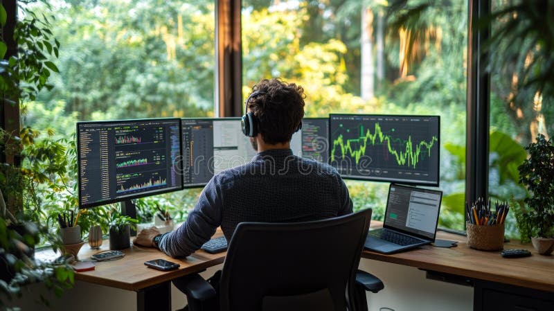 Remote Worker at Desk in Natural Setting Stock Image - Image of ...
